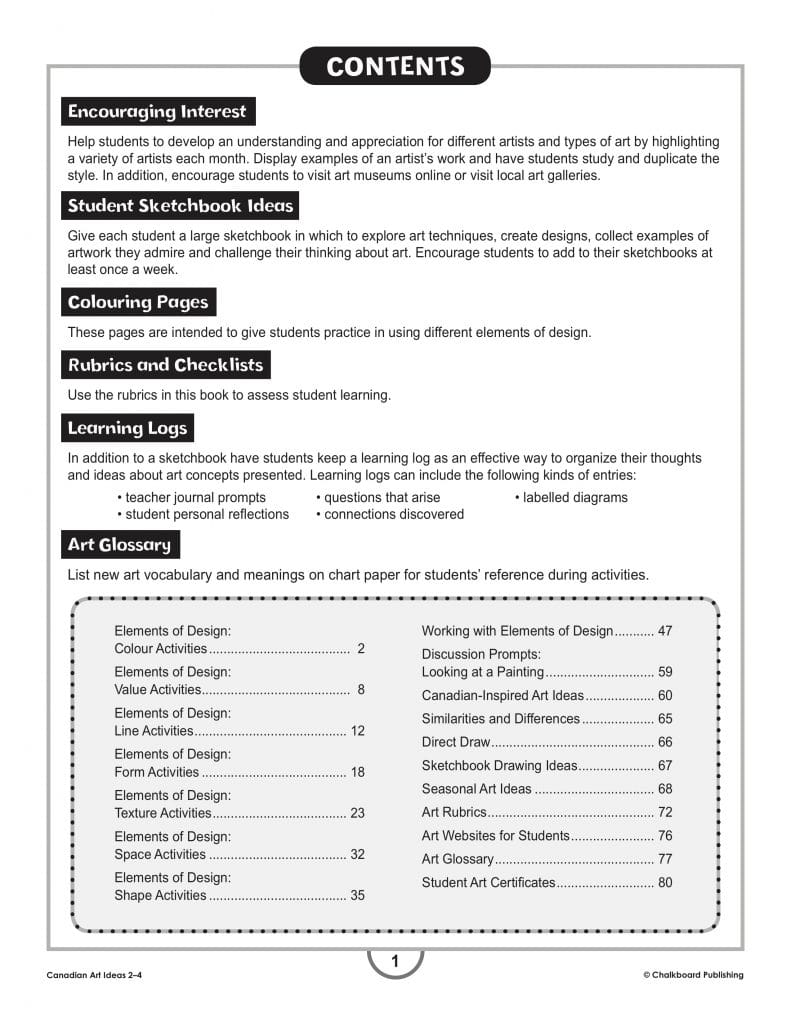 Canadian Art Ideas Grades 2-4 Workbook