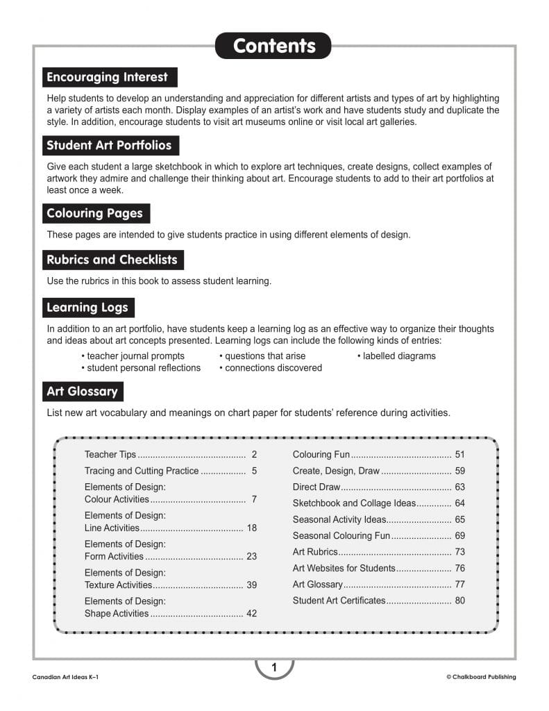 Canadian Art Ideas Grades K-1 Workbook