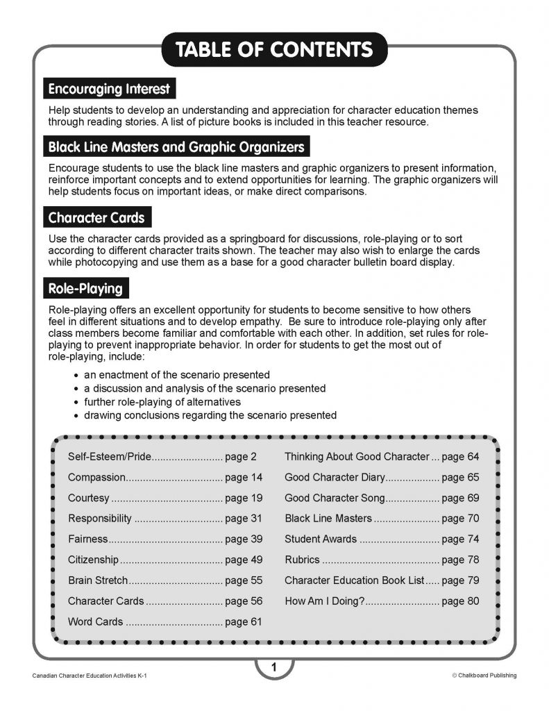 Canadian Character Education Grades K-1 Workbook