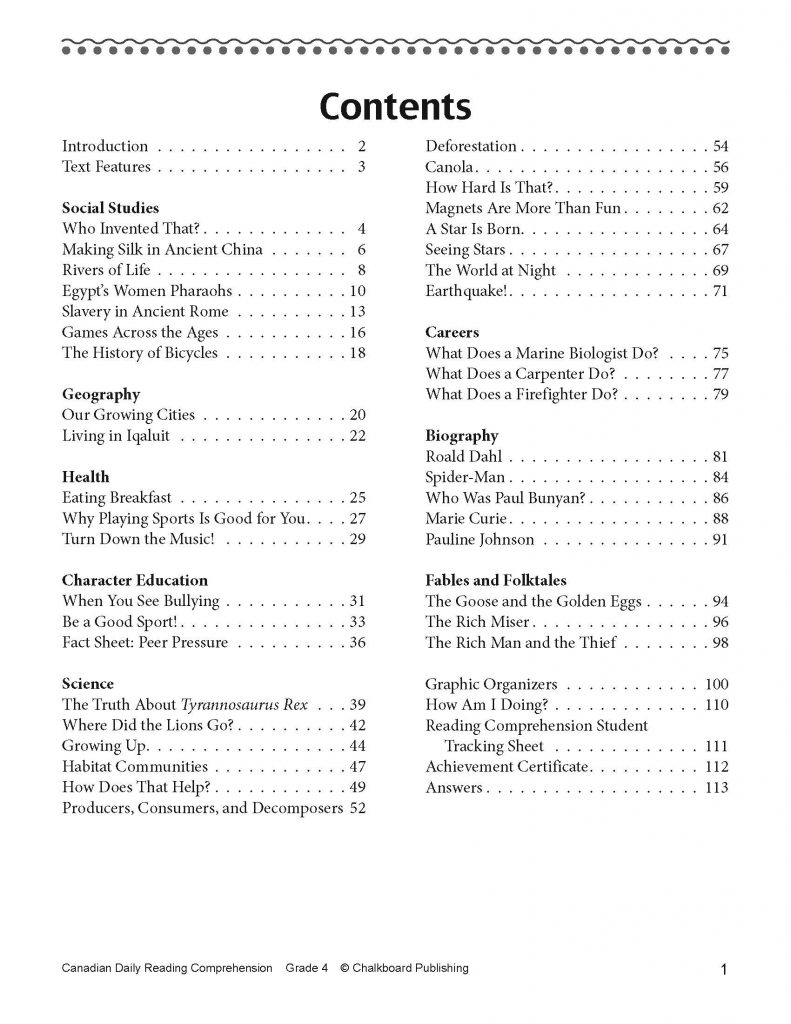 Canadian Daily Reading Comprehension Grade 4 Workbook