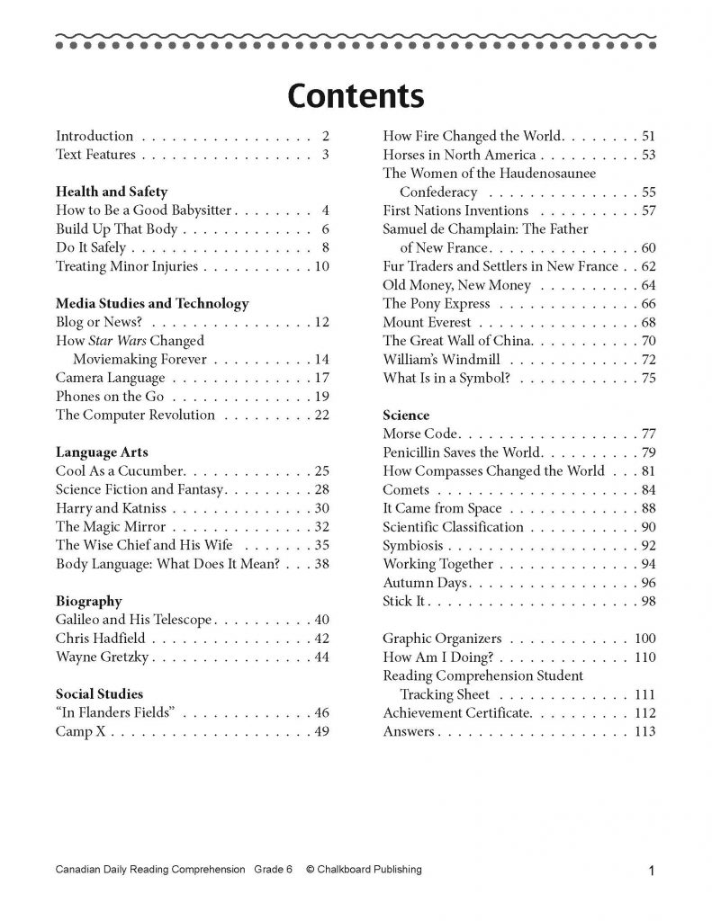 Canadian Daily Reading Comprehension Grade 6 Workbook
