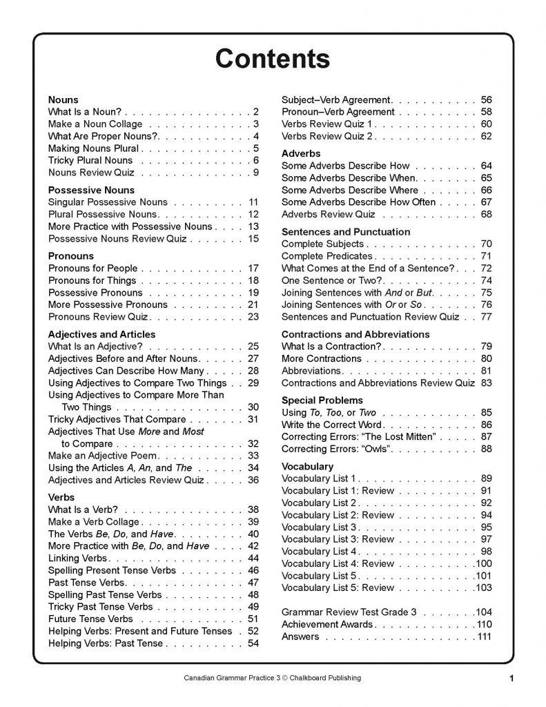 Canadian Grammar Practice Grade 3 Workbook