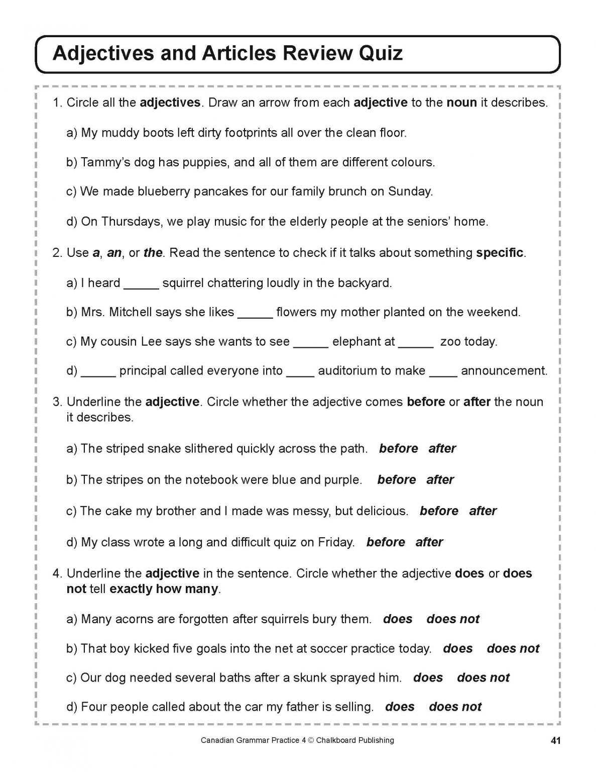 Canadian Grammar Practice Grade 4 Workbook