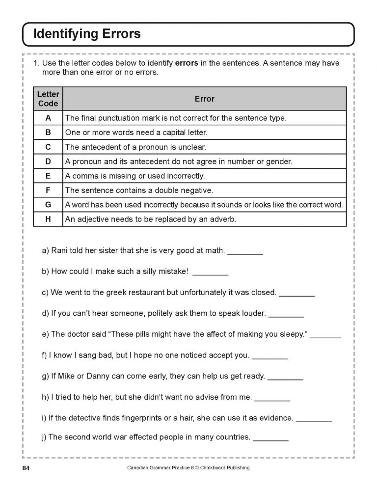 Canadian Grammar Practice Grade 6 Workbook