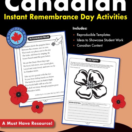 Canadian Instant Remembrance Day Activities Grades K-6 Workbook