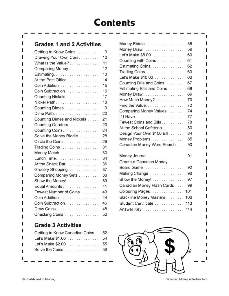 Canadian Money Activities Grades 1-3 Workbook