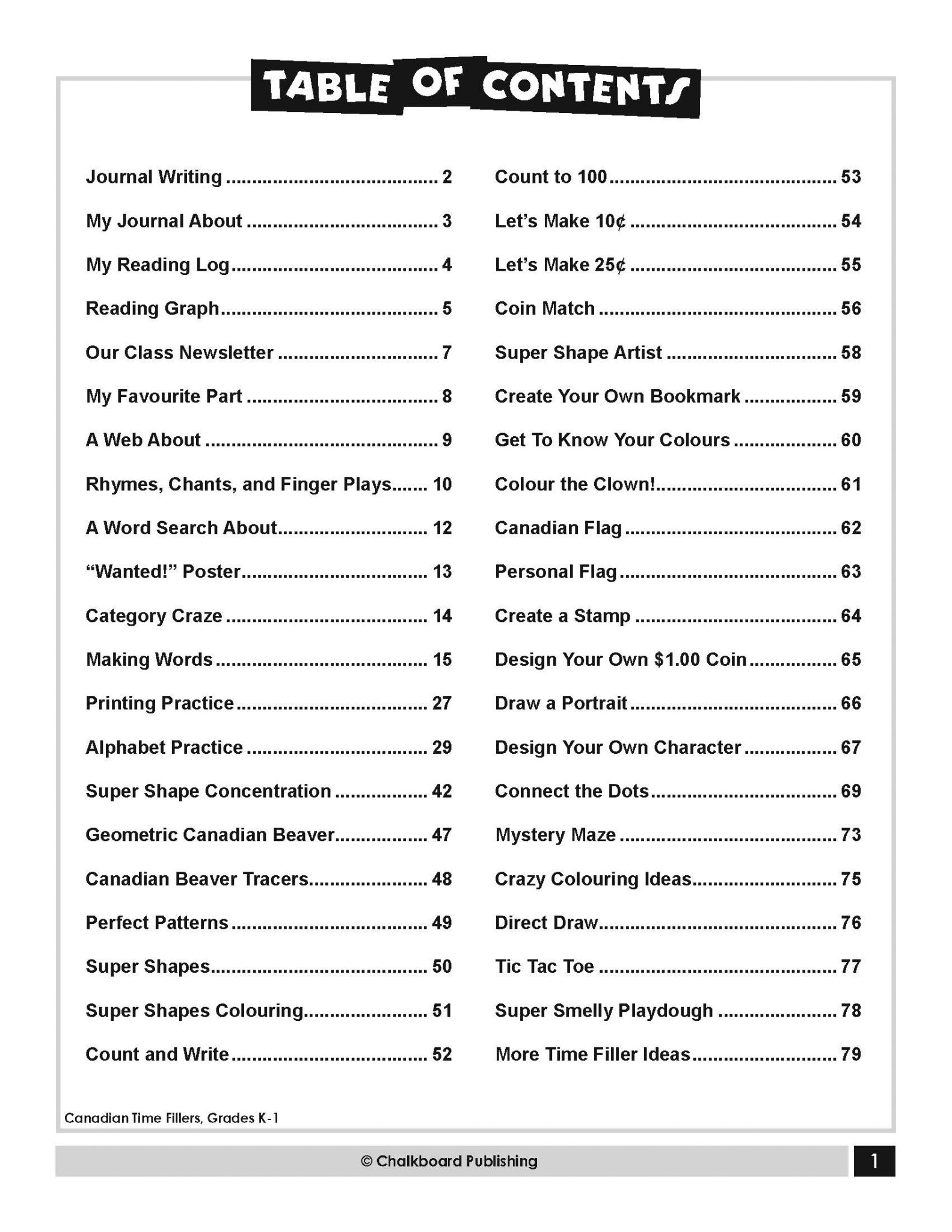 Canadian Time Fillers Grades K-1 Workbook