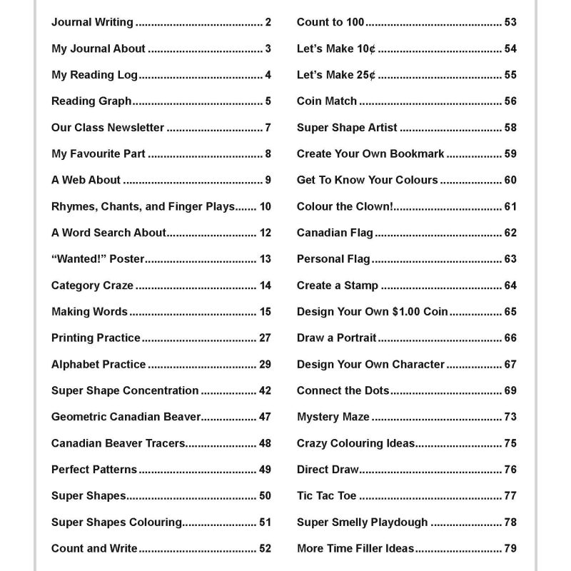 Canadian Time Fillers Grades K-1 Workbook