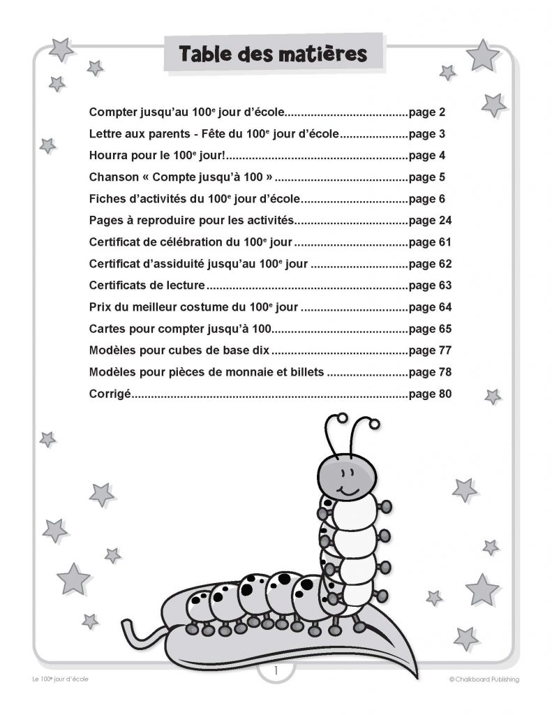 French 100th Day Activities Workbook