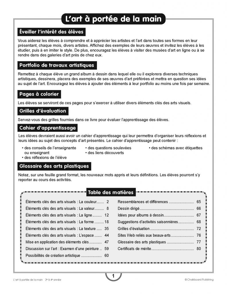 French Art Ideas Grades 2-4 Workbook