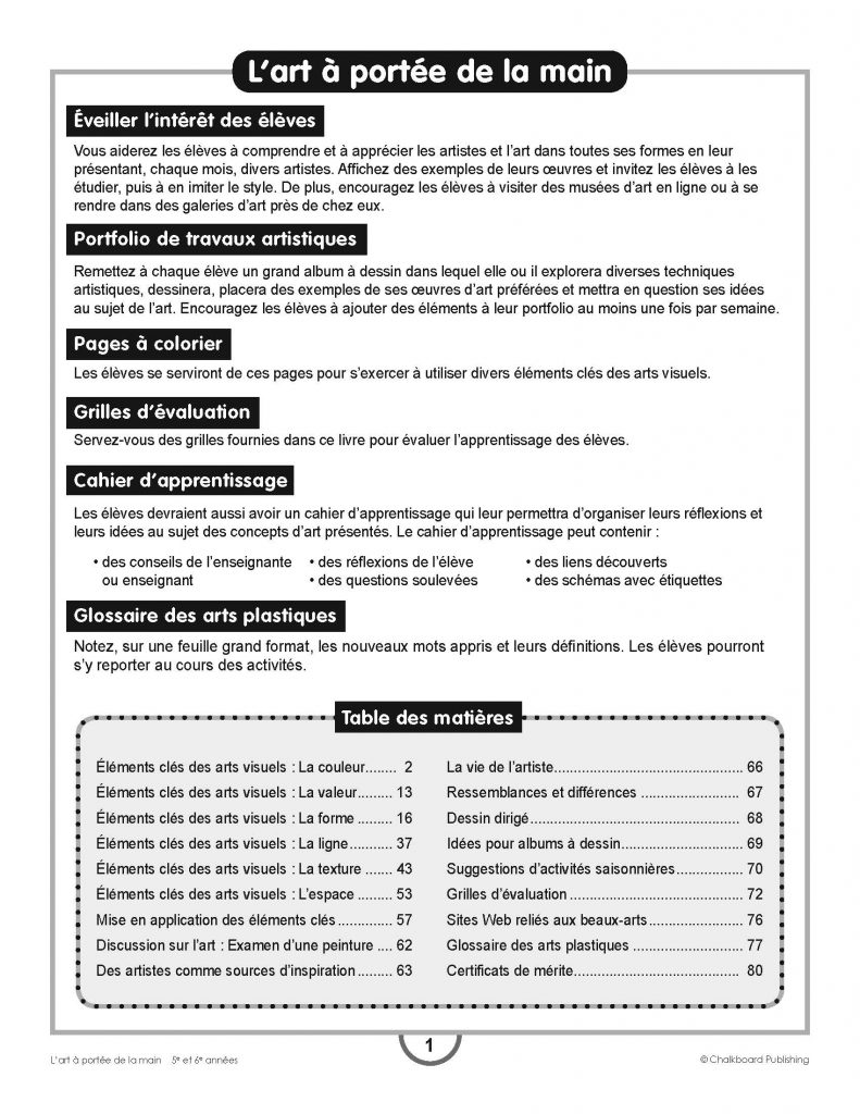 French Art Ideas Grades 5-6 Workbook