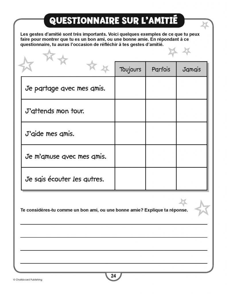French Character Education Activities Grades 2-3 Workbook