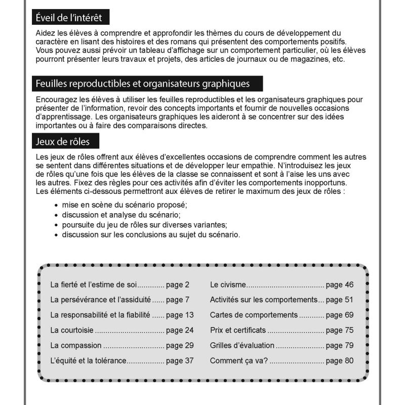 French Character Education Activities Grades 4-6 Workbook