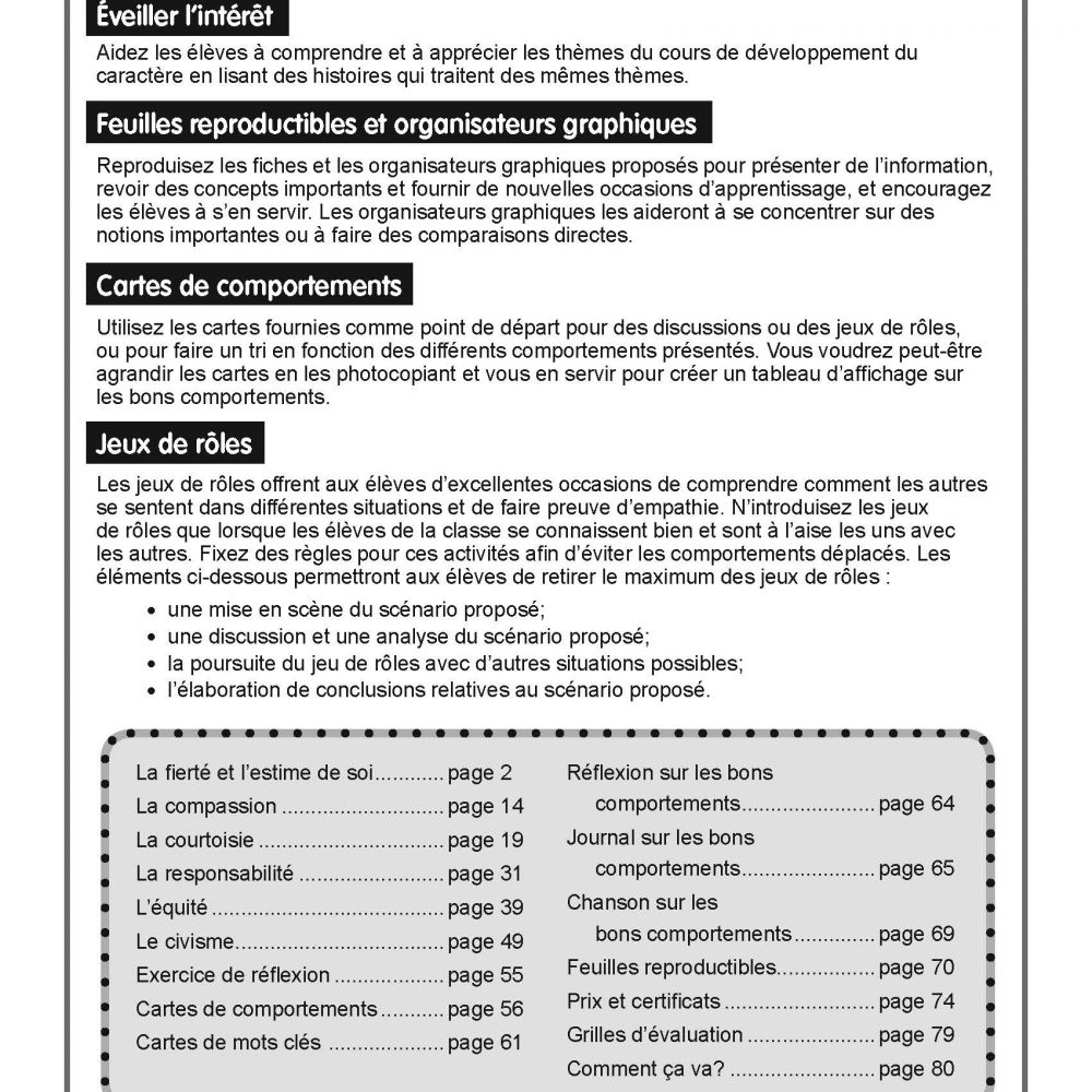 French Character Education Activities Grades K-1 Workbook