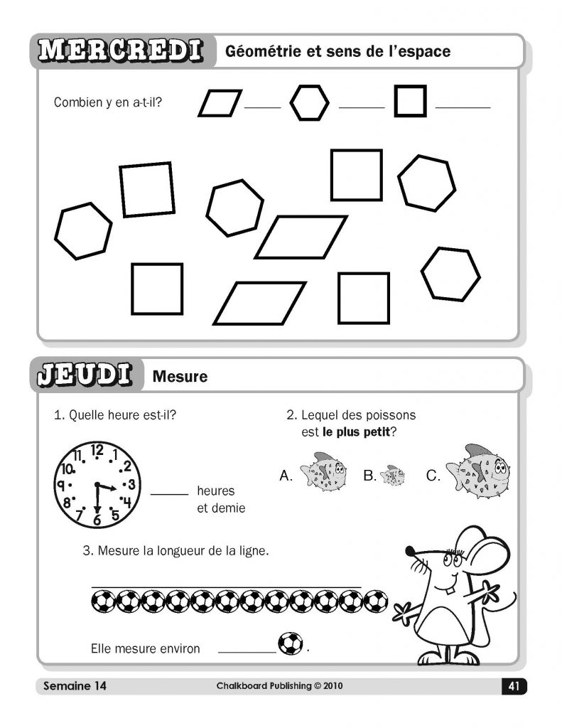French Daily Math Grade 1 Workbook