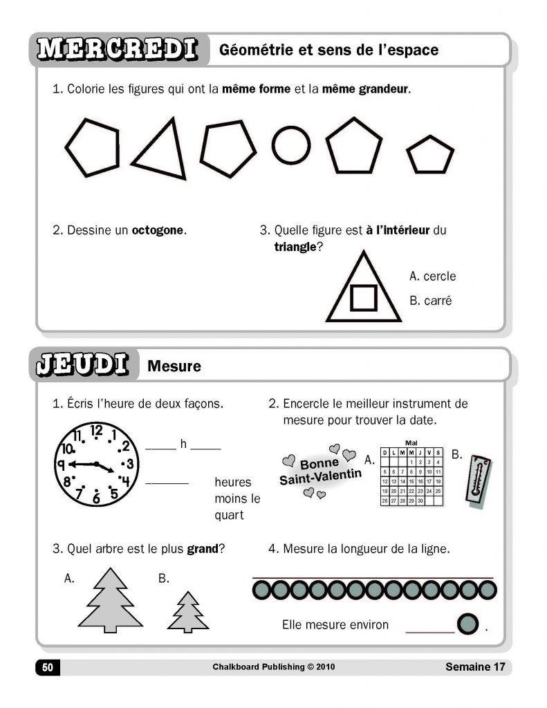 French Daily Math Grade 2 Workbook