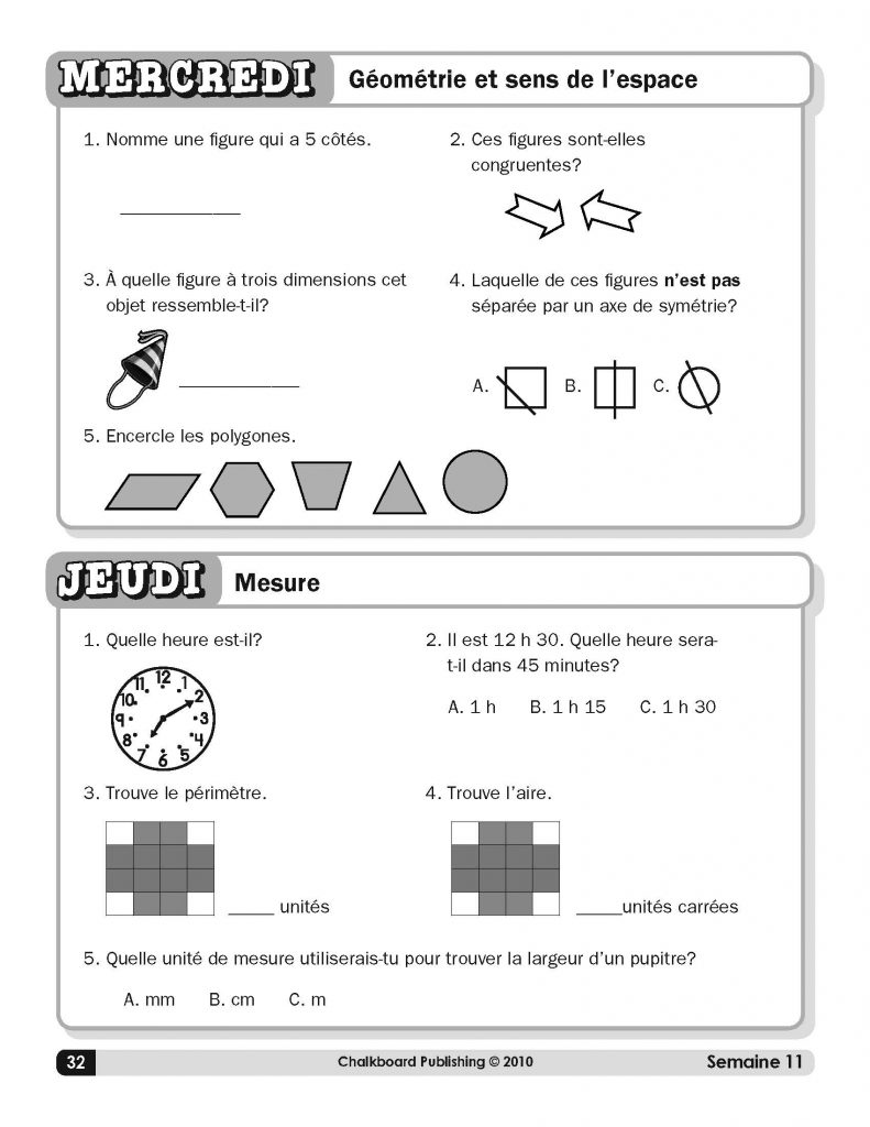 French Daily Math Grade 3 Workbook