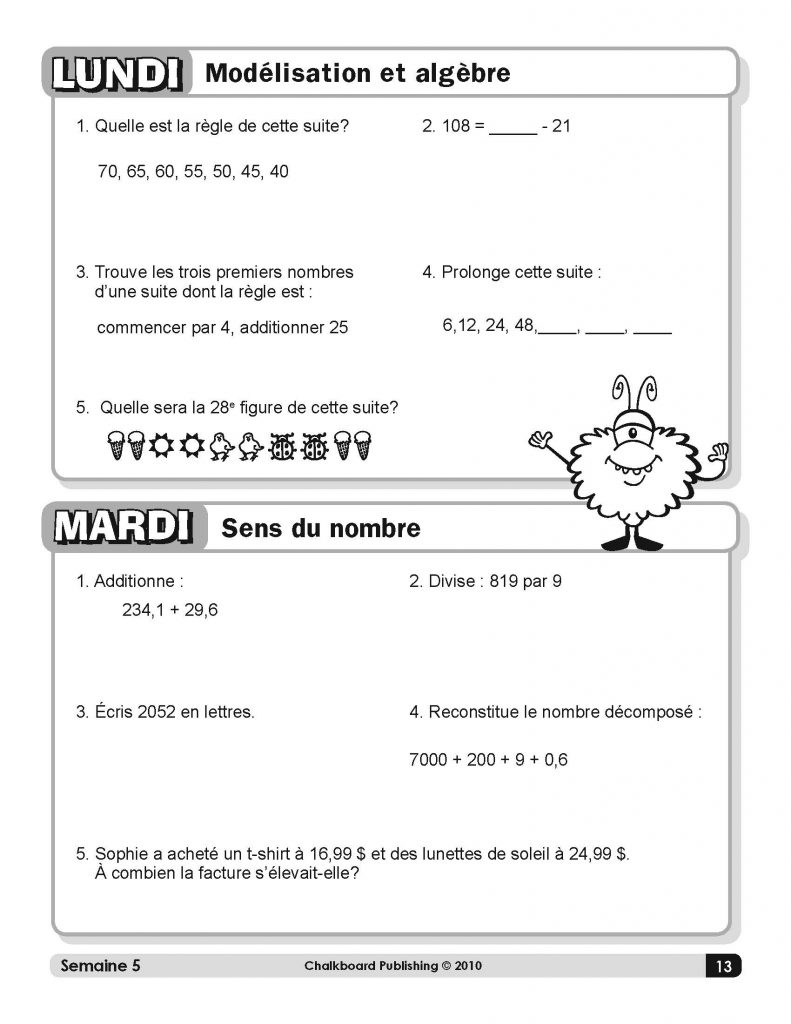 French Daily Math Grade 5 Workbook