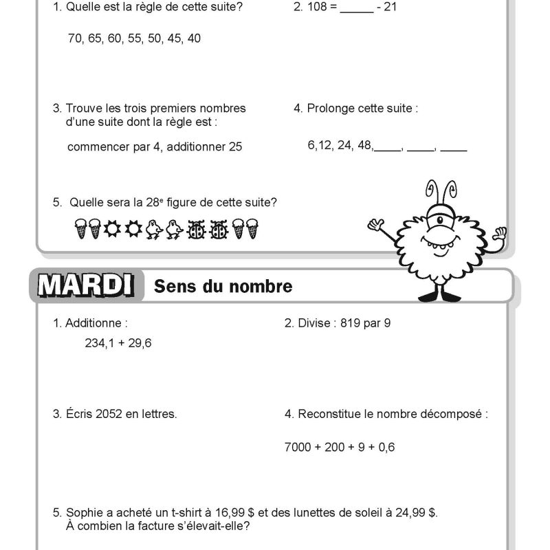 French Daily Math Grade 5 Workbook