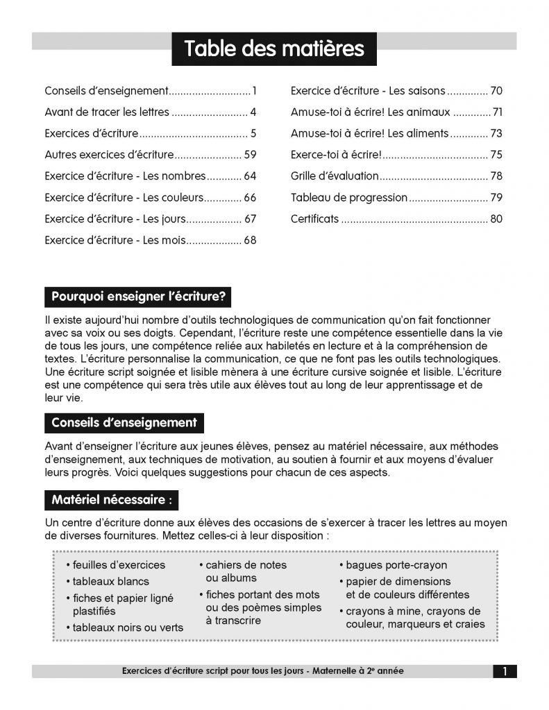 French Daily Printing Practice Workbook