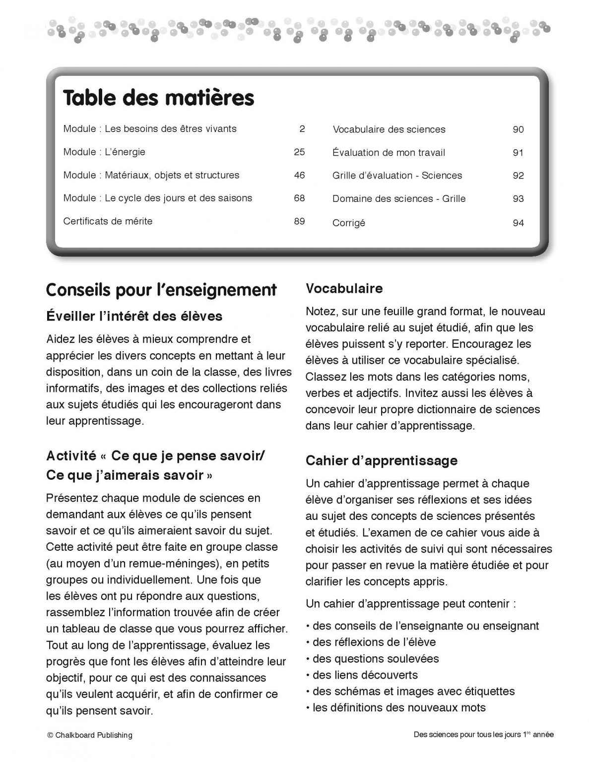 Canadian French Daily Science Grade 1 Workbook