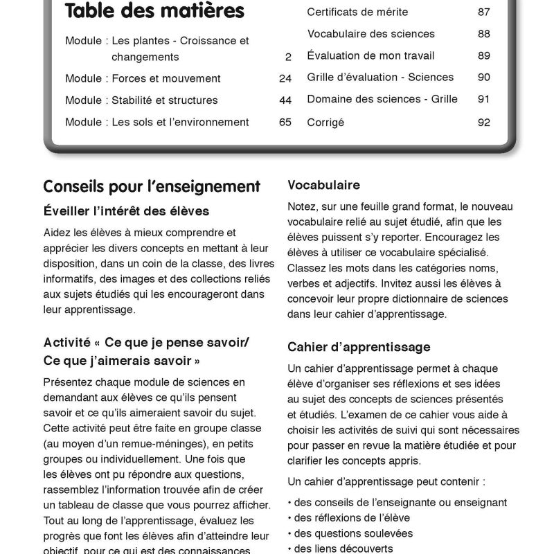 Canadian French Daily Science Grade 3 Workbook