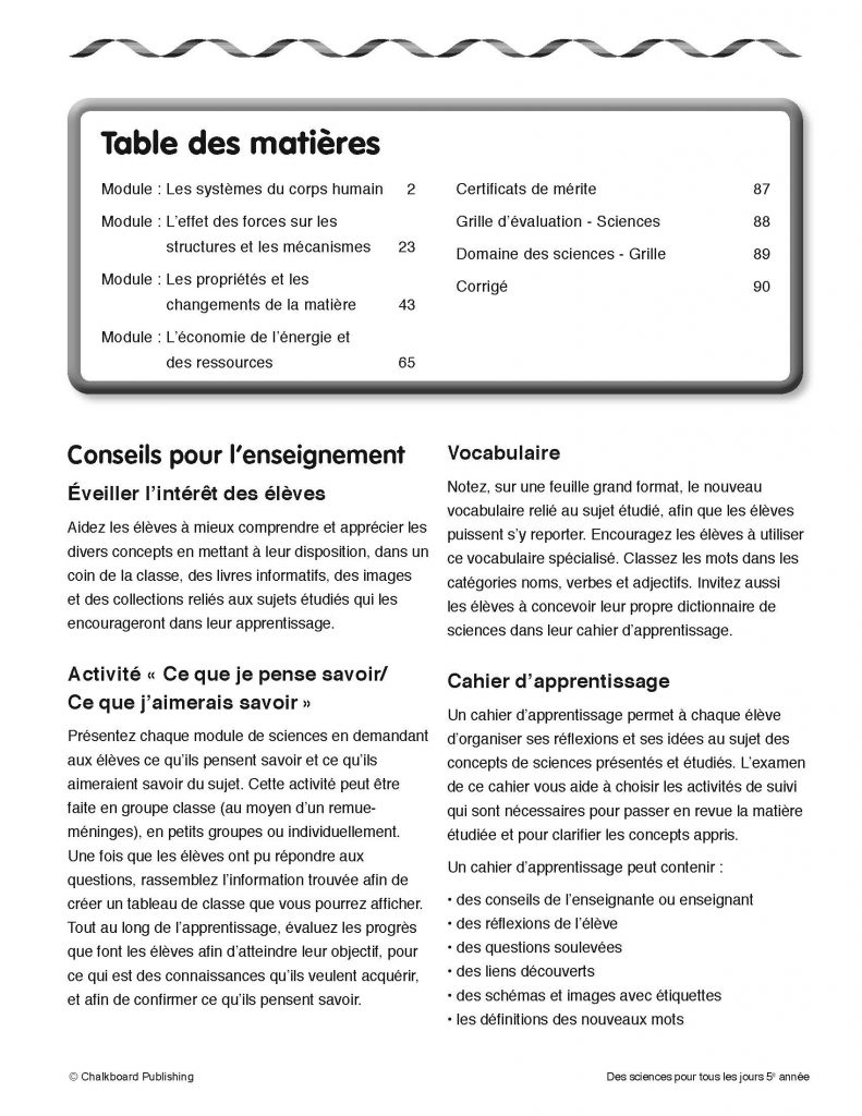 French Daily Science Grade 5 Workbook