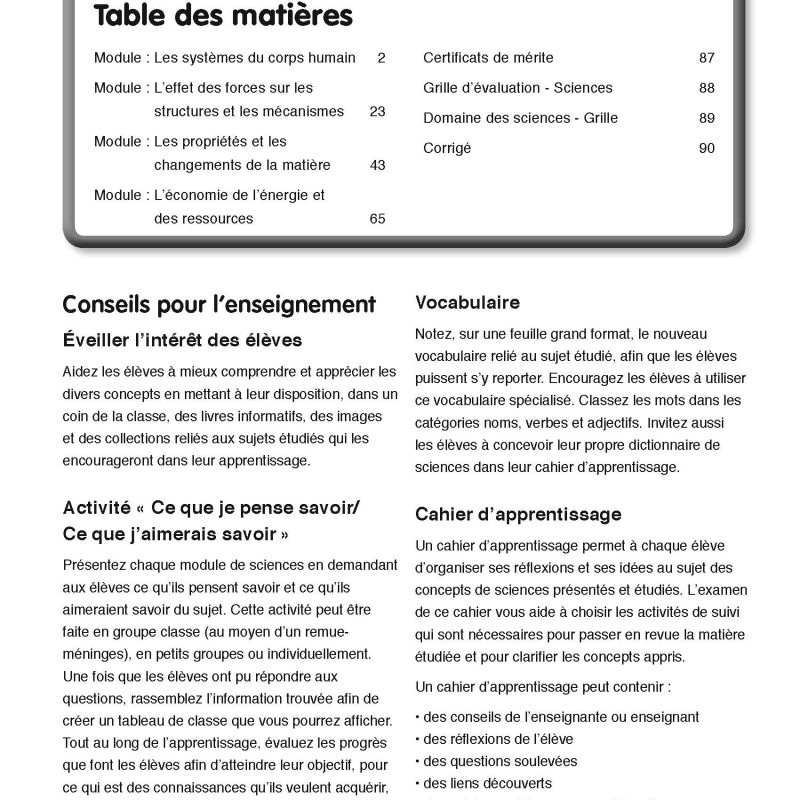 French Daily Science Grade 5 Workbook