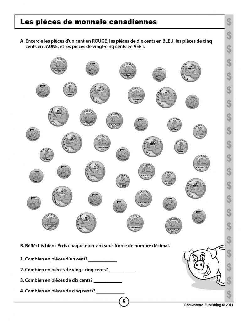 Canadian French Money Activities Grades 1-3 - eBook - Chalkboard Publishing