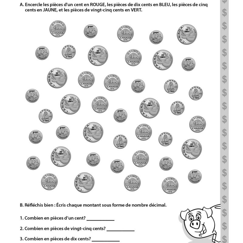 Canadian French Money Activities Grades 1-3 - eBook - Chalkboard Publishing