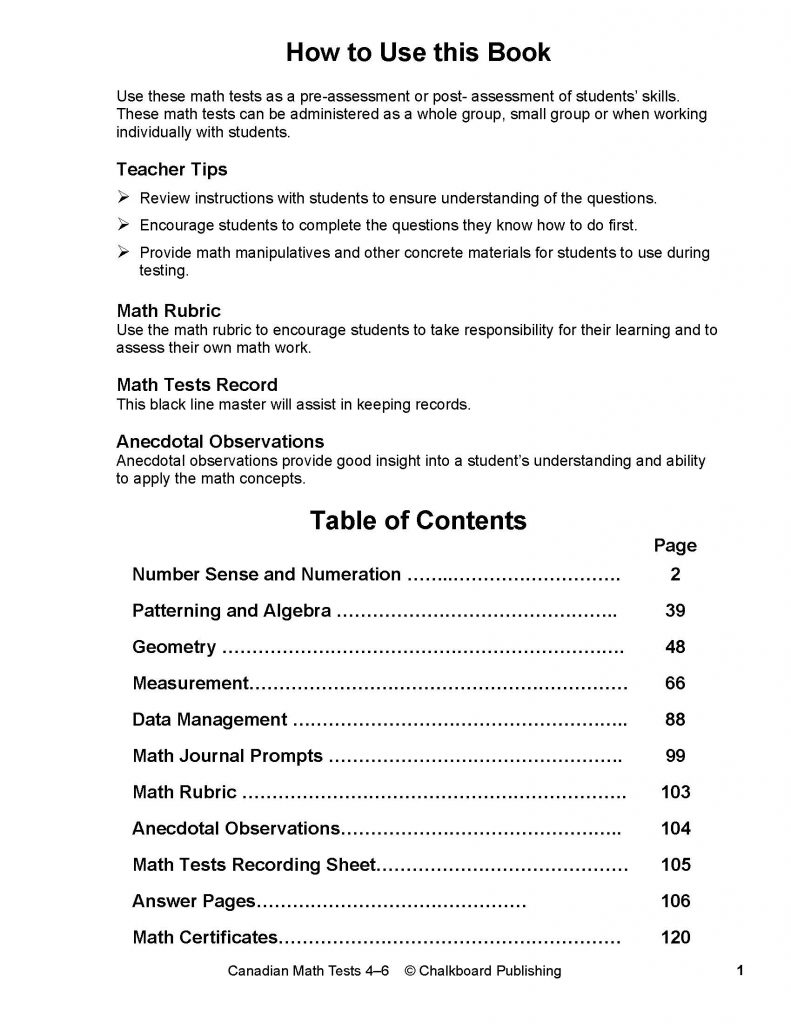 Canadian Math Tests Grades 4-6 - eBook - Chalkboard Publishing