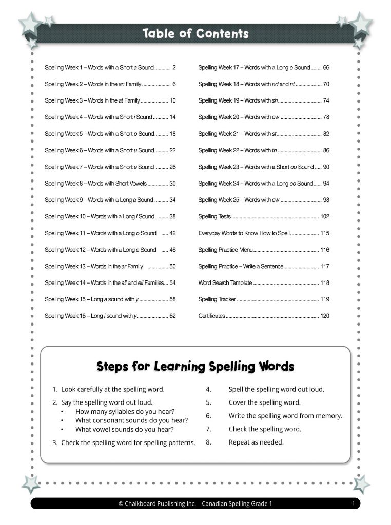 Canadian Spelling Grade 1 Workbook