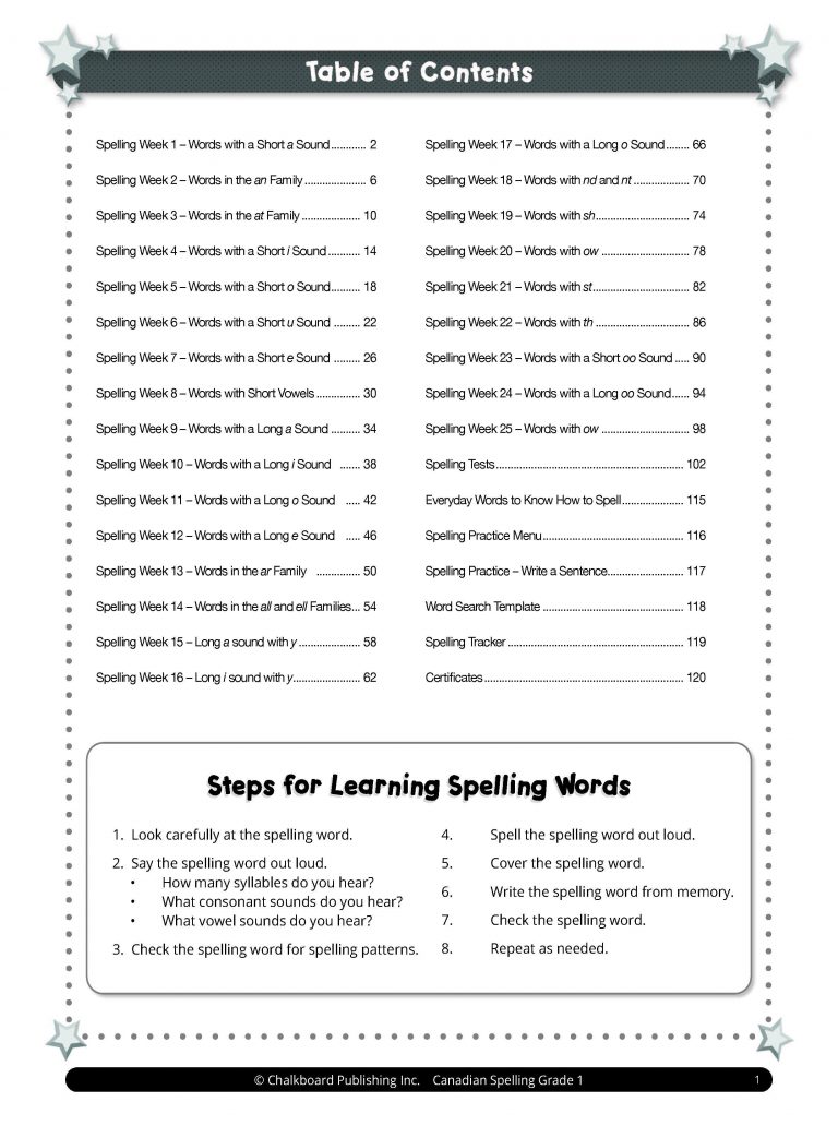 Canadian Spelling Grade 1 Workbook