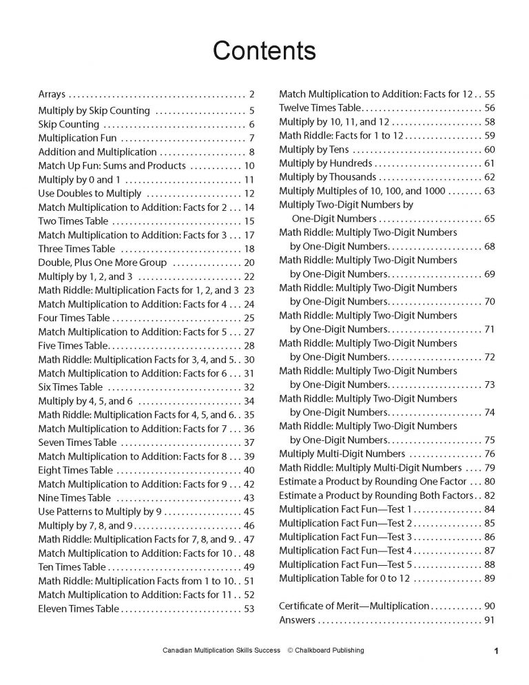 Canadian Skills Success Multiplication Workbook