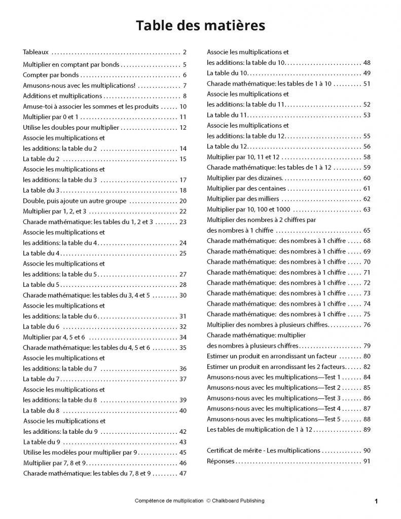 French Skills Success Multiplication Workbook