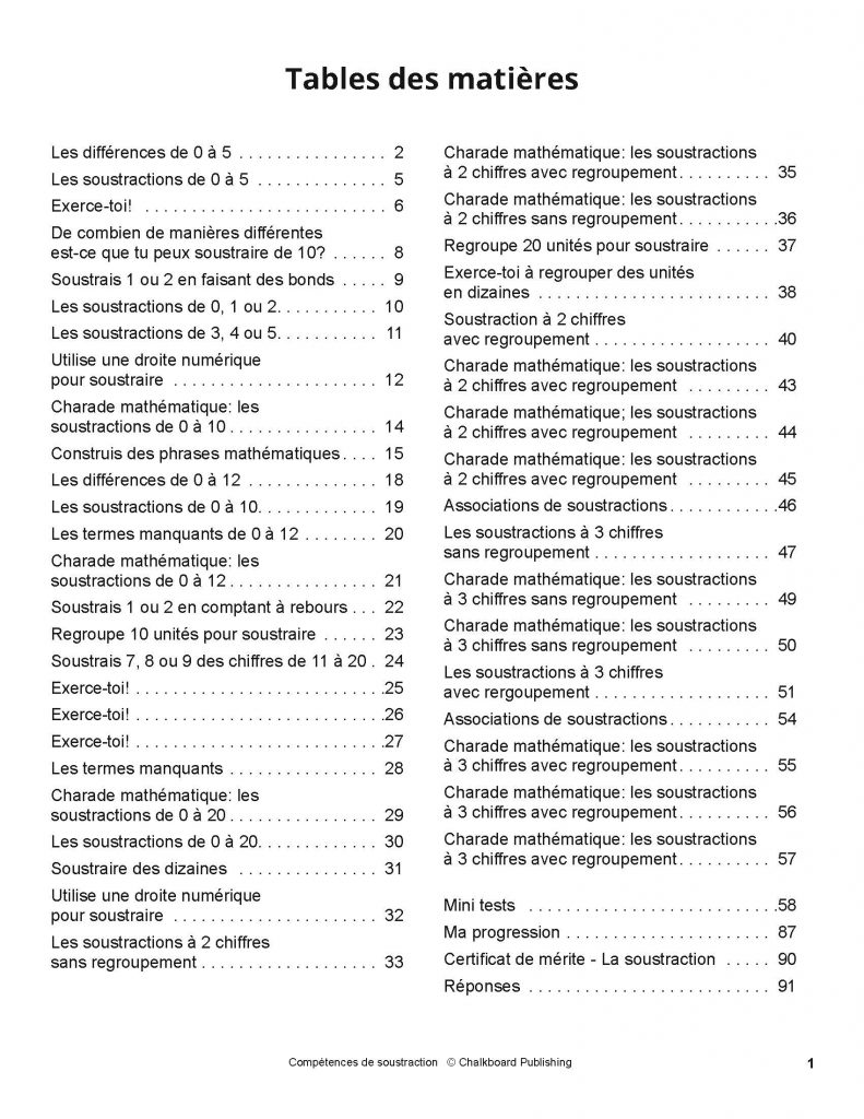 French Skills Success Subtraction Workbook