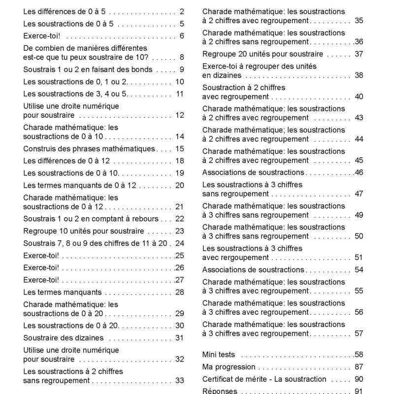 French Skills Success Subtraction Workbook