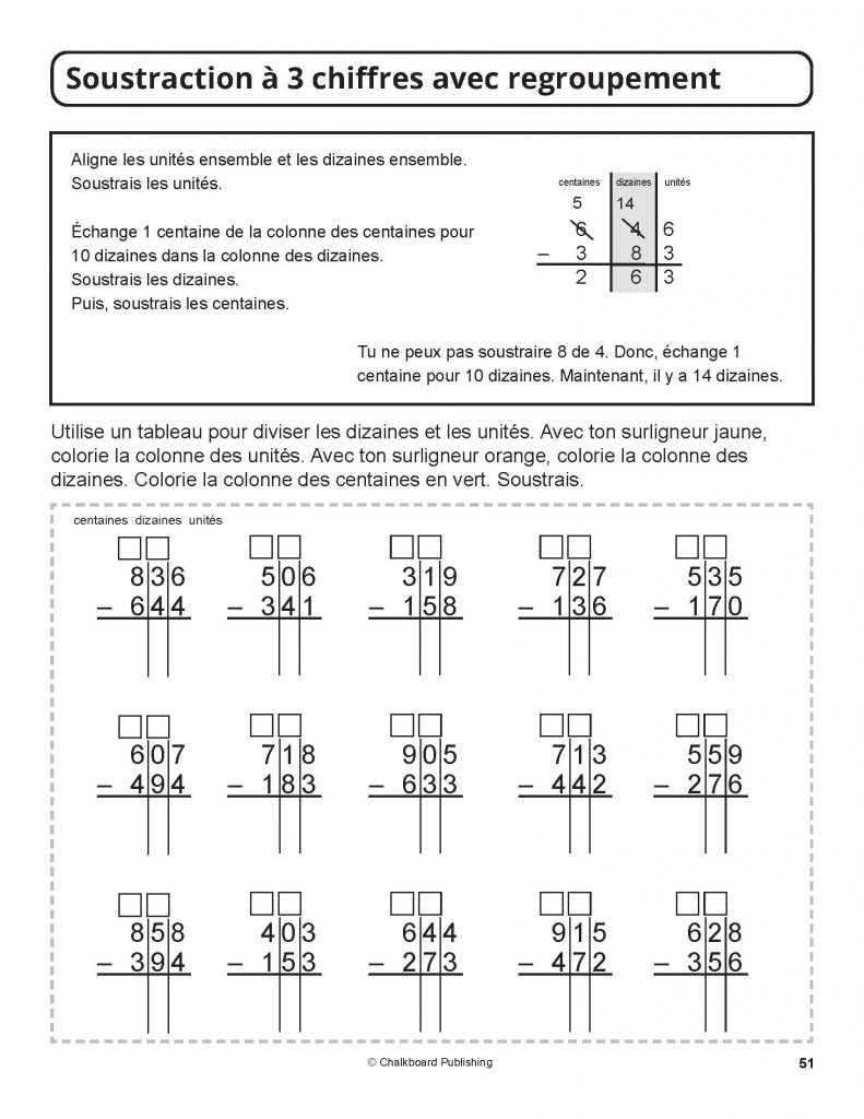 French Skills Success Subtraction Workbook